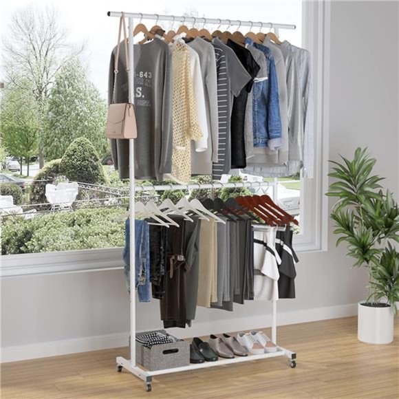 Storage & Organization | Double Rod Clothing Garment Rack Rolling ...